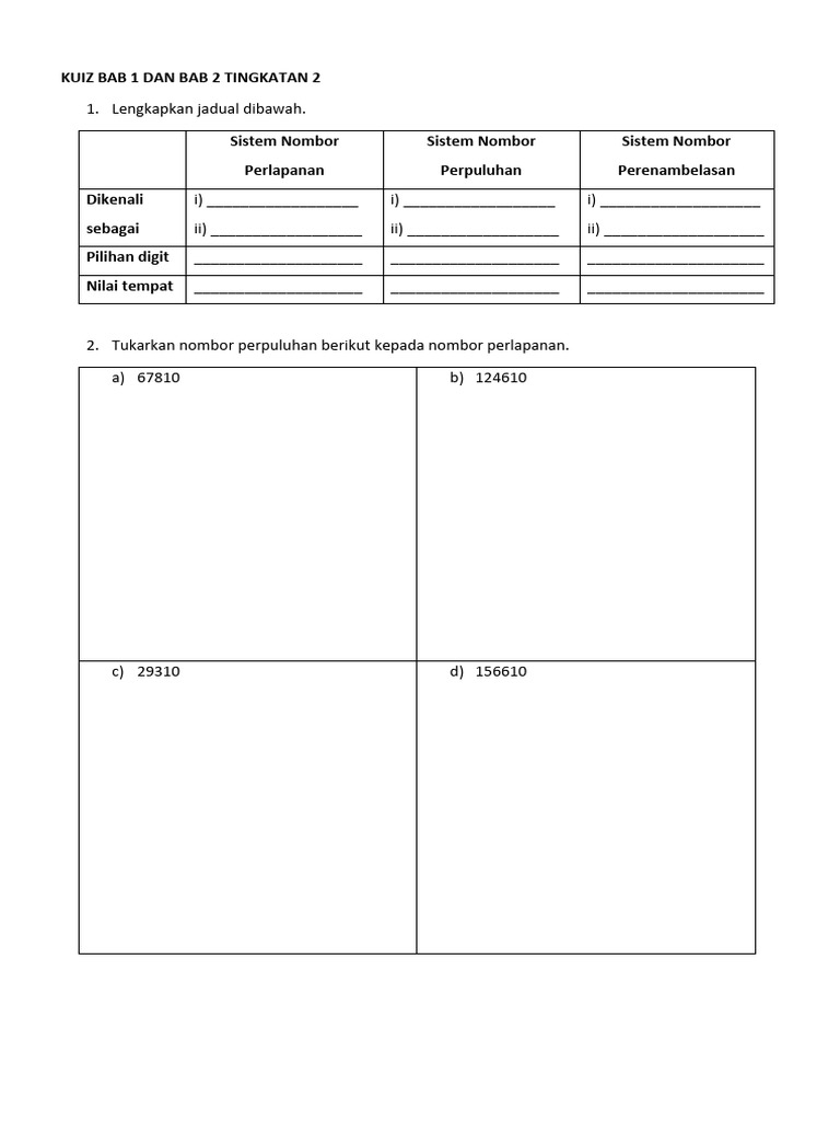 Kuiz Bab 1 Dan Bab 2 Tingkatan 2 | PDF