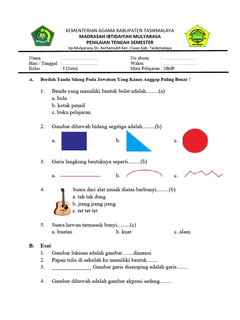 1 - Soal PTS SBDP Kelas 1 Semester 1 | PDF | Seni 1 - Soal PTS SBDP Kelas 1 Semester 1 | PDF | Seni