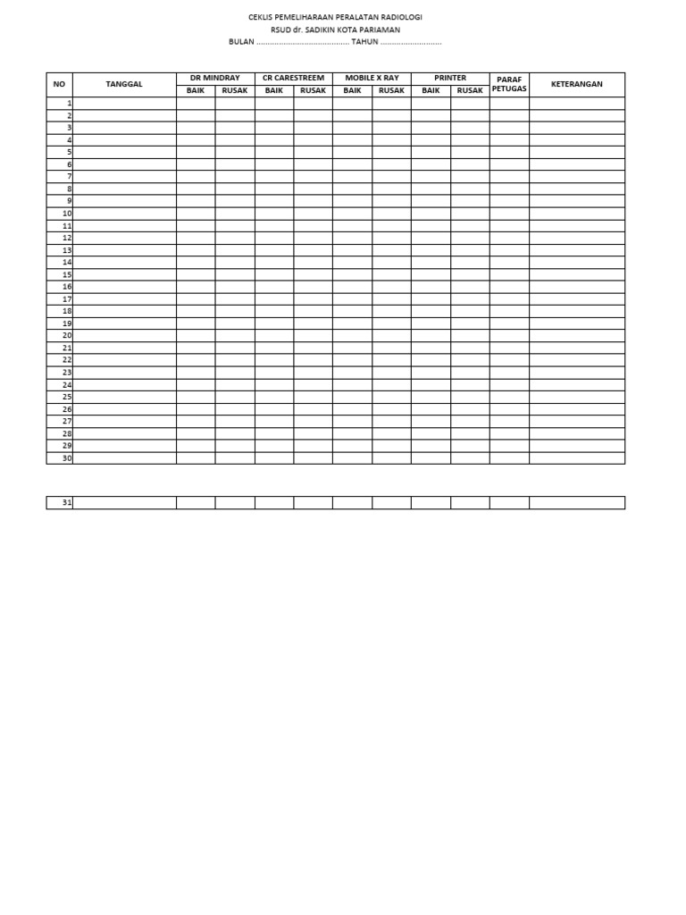 form ceklis pemeliharaan (PMI) | PDF