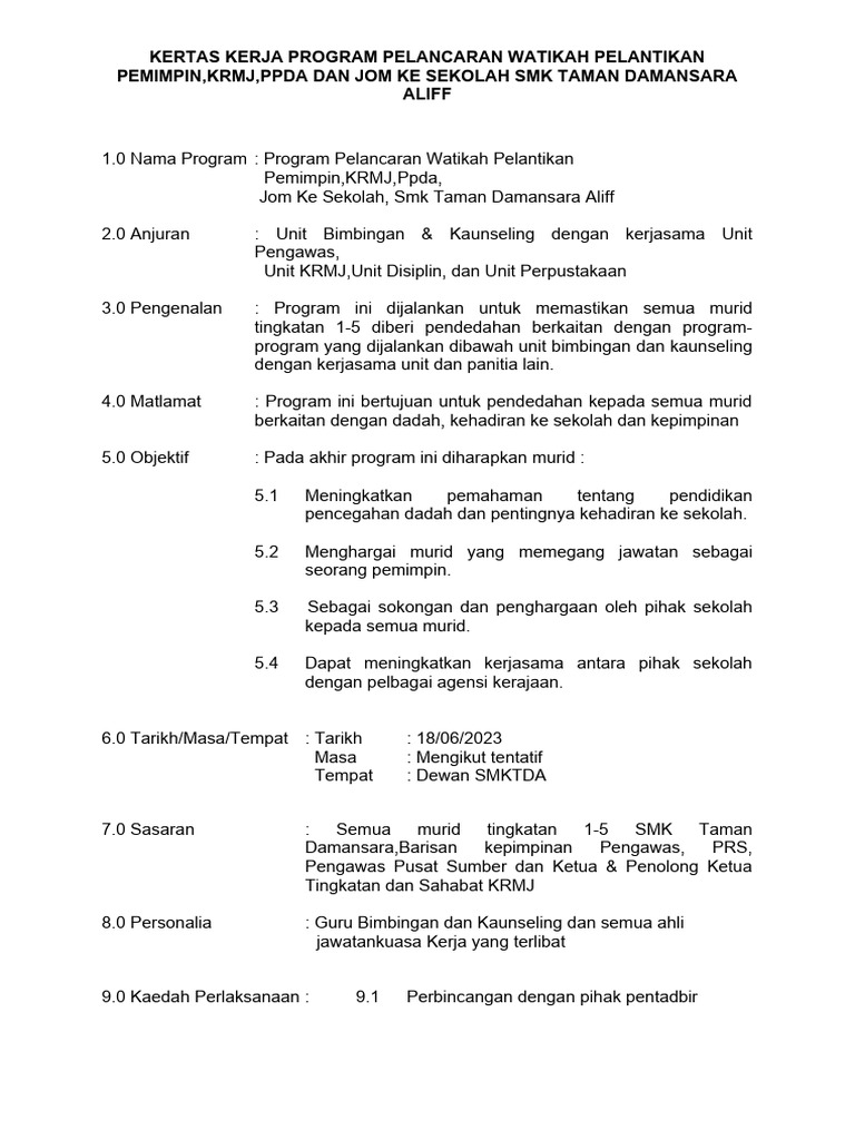 KERTAS KERJA PROGRAM PELANCARAN | PDF