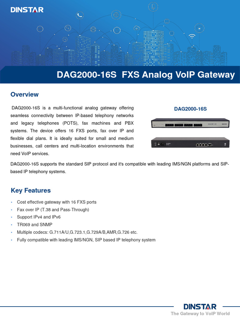 DAG2000-16S Analog VoIP Gateway Datasheet v2.0 | PDF