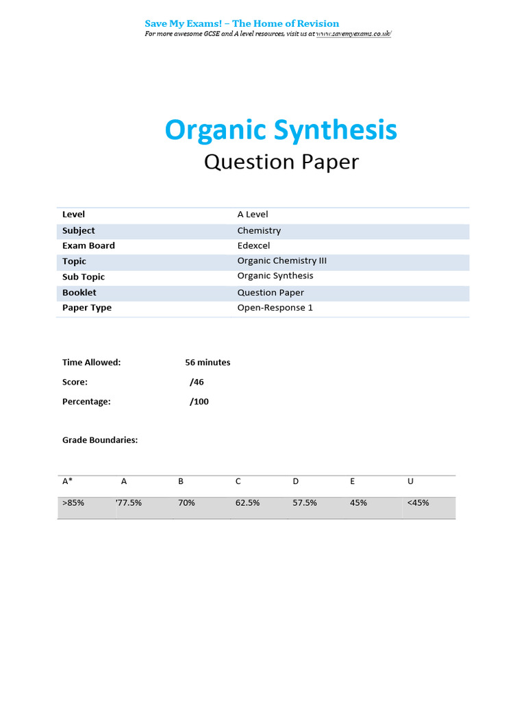 35.2.1 - Organic Synthesis - Open-Response QP | PDF