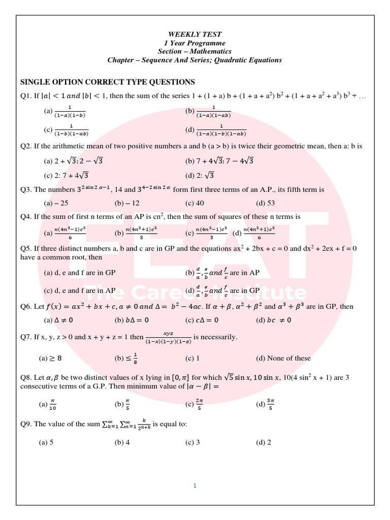Jee-Main Sequence and Series-Test | PDF