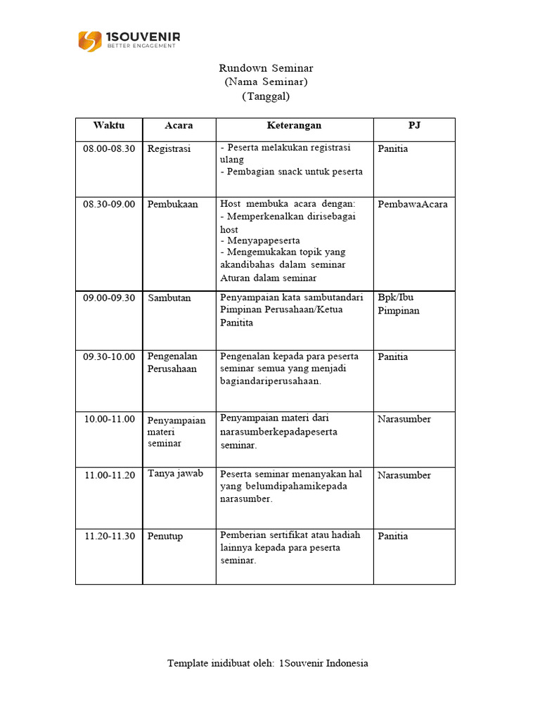 Template Rundown Seminar by 1souvenir | PDF | Seni
