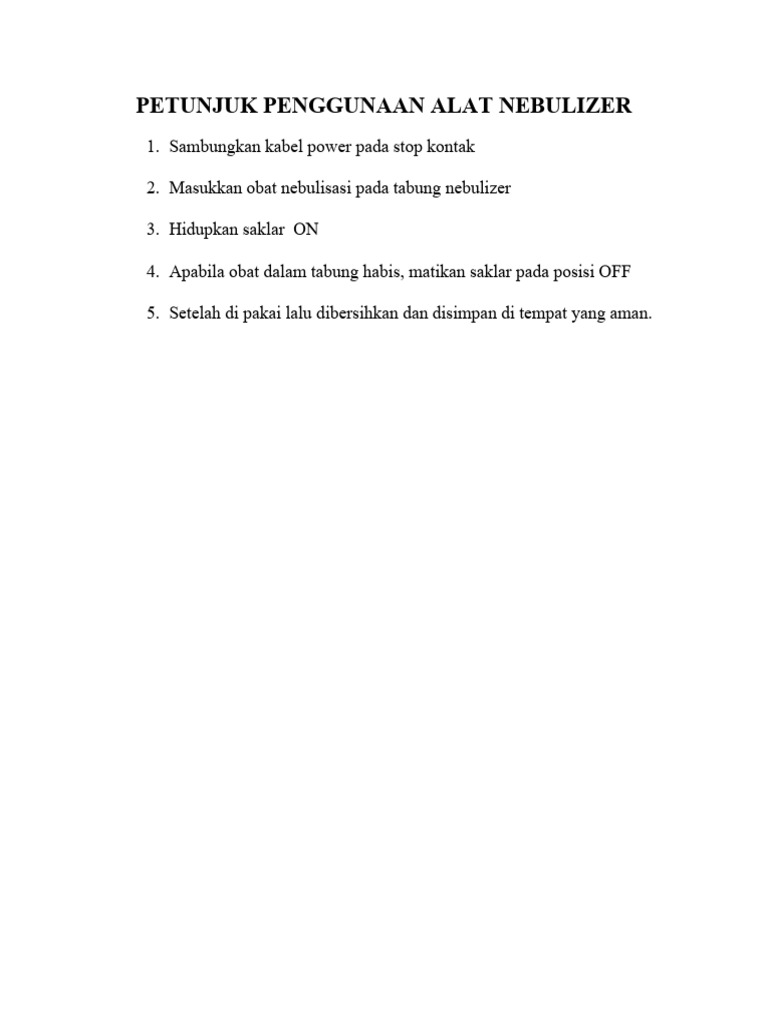 Petunjuk Penggunaan Alat Nebulizer | PDF