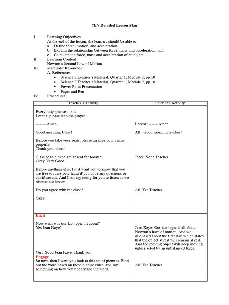 Newton's Second Law of Motion Detailed Lesson Plan - 123631 | PDF