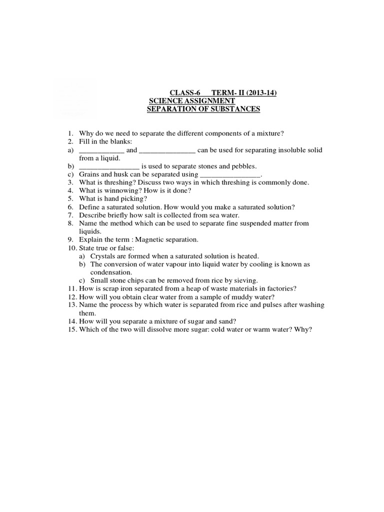 Separation of Substances for Class 6 | PDF | Science & Mathematics