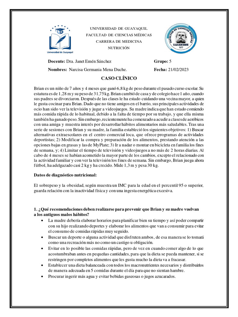 Caso Clínico Brian - Narcisa Mena g5 | PDF