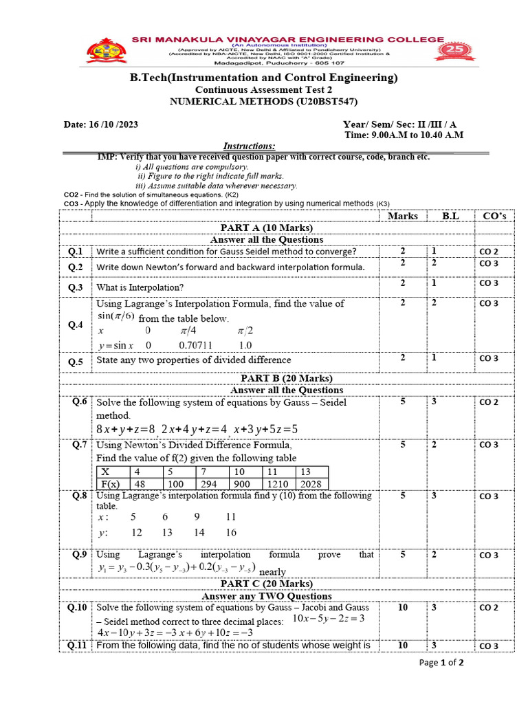 Cat 2 NM A QN | PDF | Numerical Analysis | Mathematics
