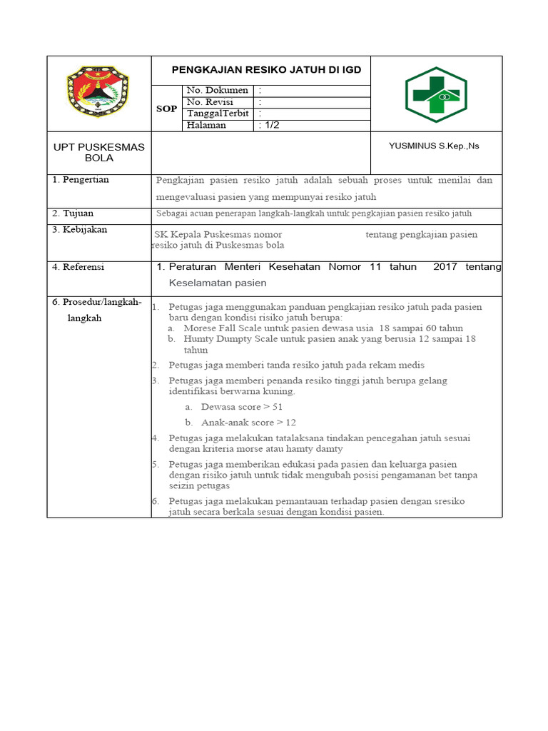 SOP Resiko Jatuh Igd | PDF