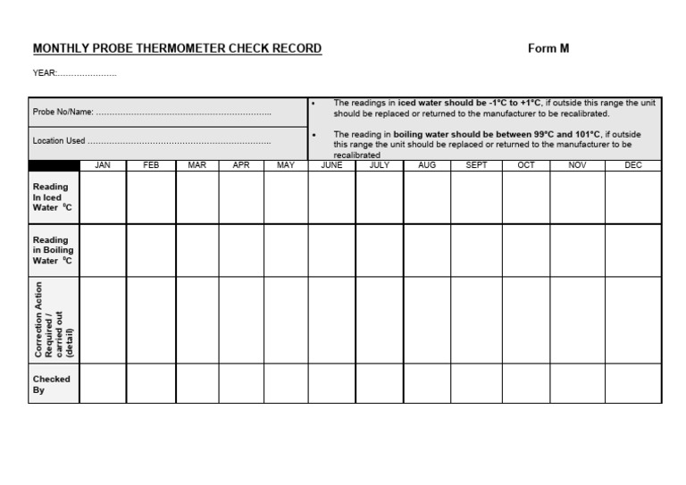 Form M Probe Thermometer Check | PDF