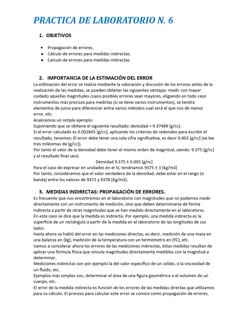 LAB-6-Mediciones y Calculo de Errores | PDF | Medición | Fórmula LAB-6-Mediciones y Calculo de Errores | PDF | Medición | Fórmula