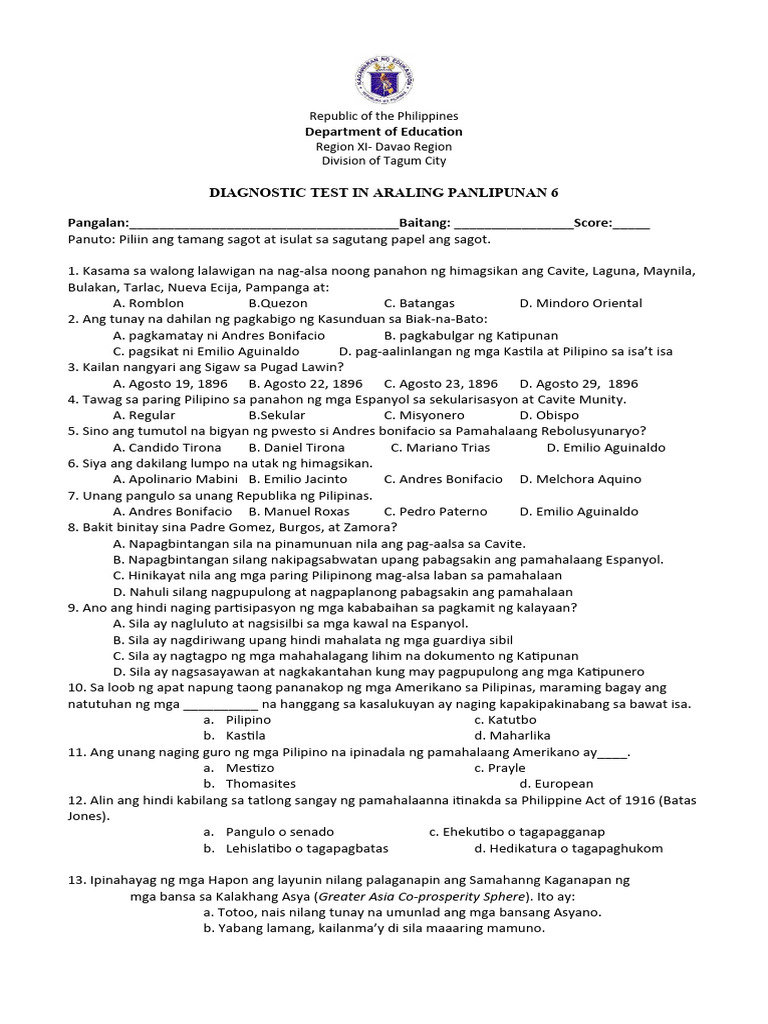 AP 6 Diagnostic Test | PDF