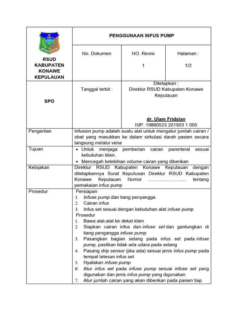 Spo Penggunaan Infus Pump | PDF | Kesehatan Holistik | Sains & Matematika