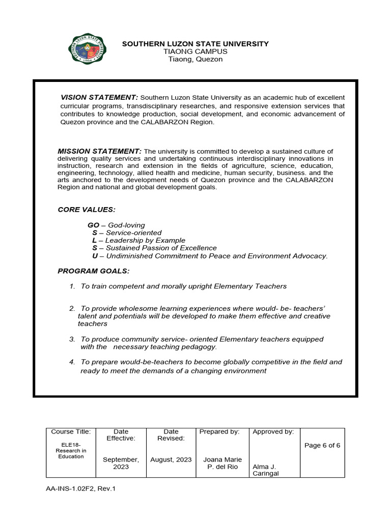 OBE Syllabus in ELE18 | PDF OBE Syllabus in ELE18 | PDF