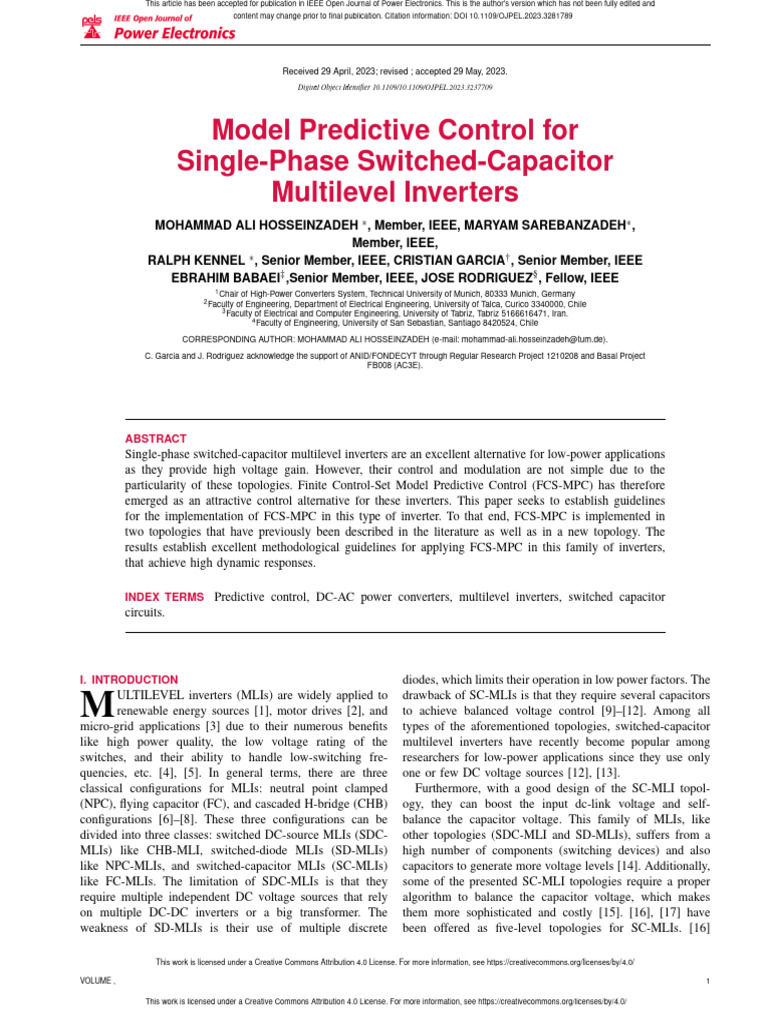 Model Predictive Control For Single Phase Switched Capacitor Multilevel Inverters Pdf Power
