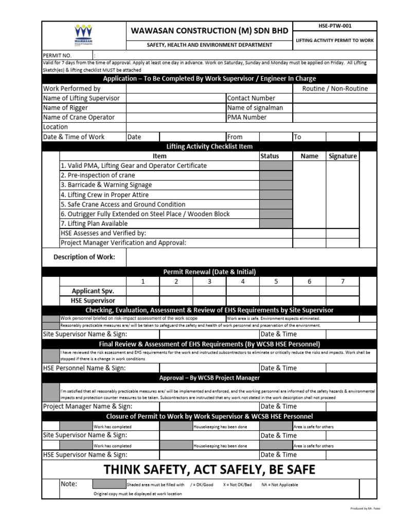 Hse-Ptw-001 Lifting Activity | PDF