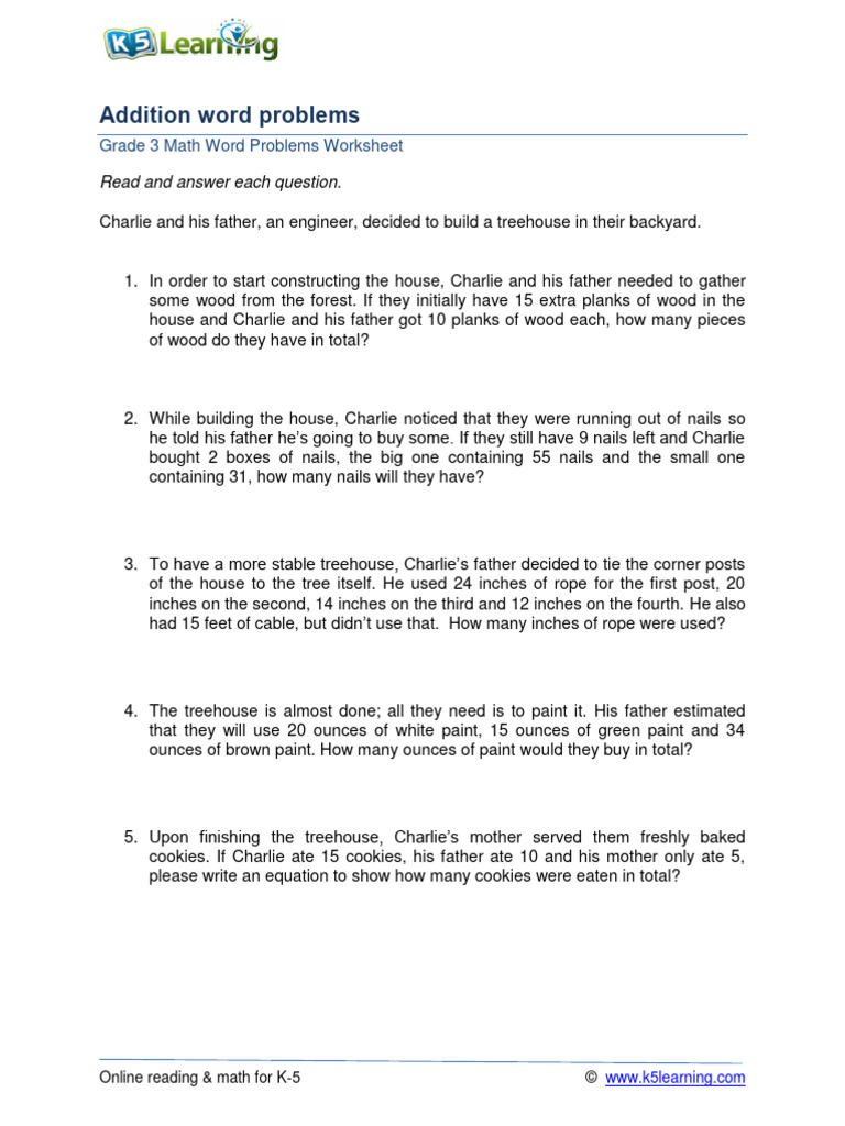 Grade 3 Addition Word Problems | PDF