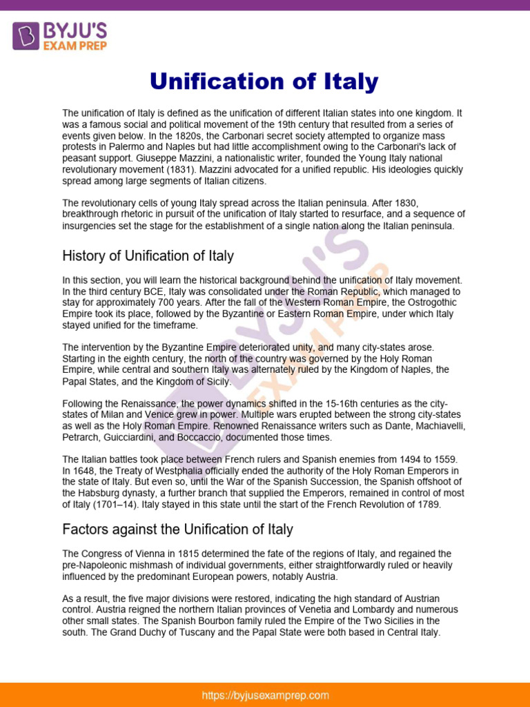 Italy's Unification Journey | PDF | Politics | Travel