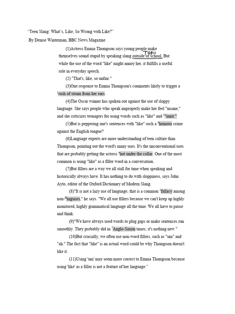 Teen Slang - Text | PDF | Word | Slang