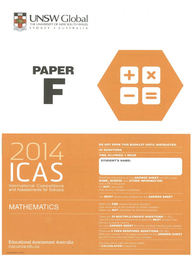 ICAS Maths F 2014 | PDF | Home & Garden
