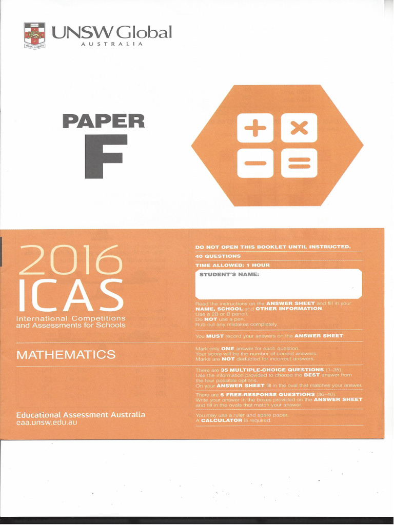 ICAS Maths F 2016 | PDF