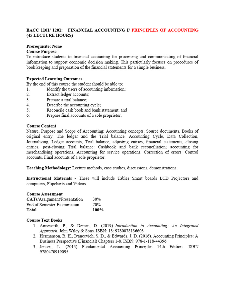 Principles of Accounting Course Outline | PDF