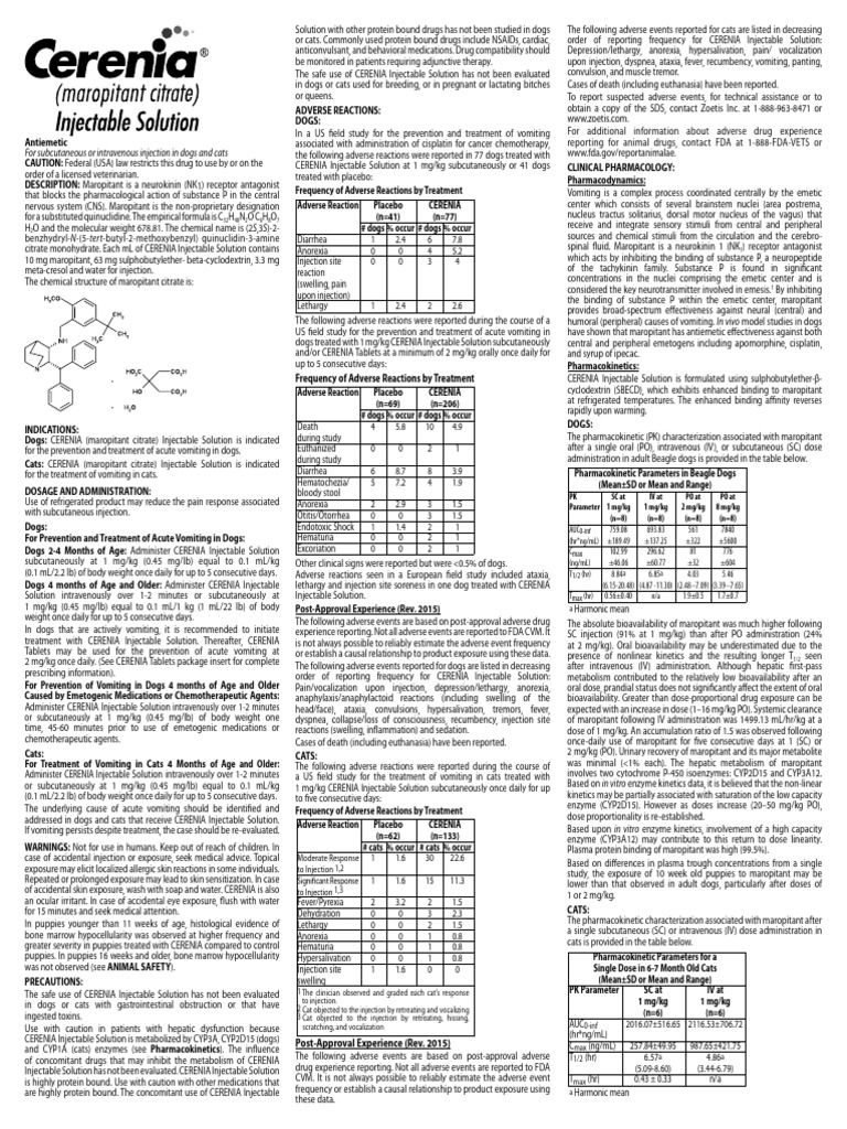 Cerenia Injectable | PDF | Medicine | Clinical Medicine