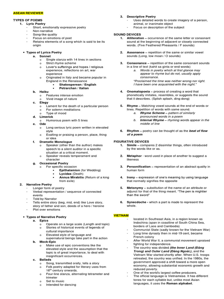 Asean Reviewer | PDF | Cambodia | Poetry