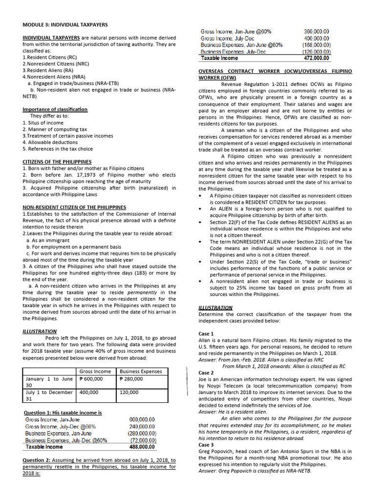 Module 3 - Individual Taxpayers | PDF