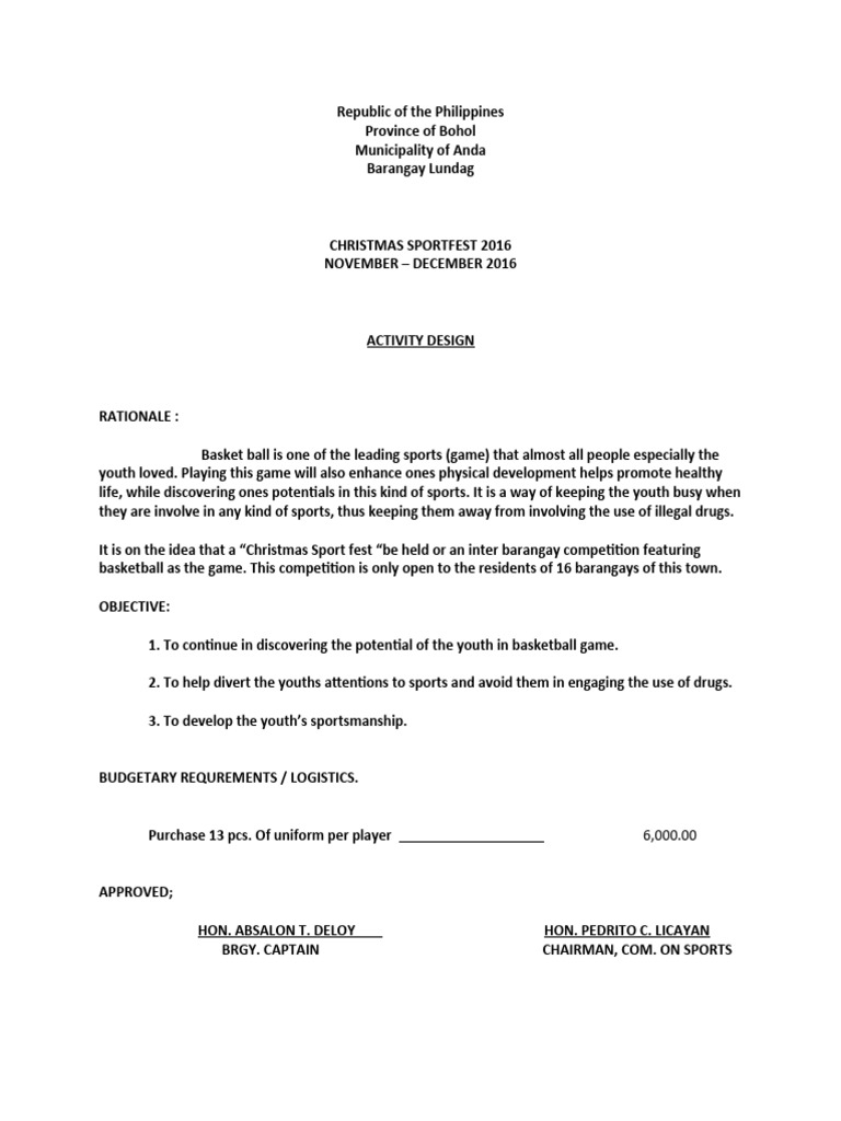 Activity Design Sa Pasko Sa Anda | PDF