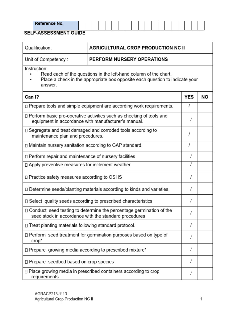 SAG - Agricultural Crops Production NC II | PDF