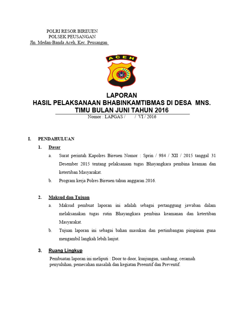 Laporan Hasil Bhabinkamtibmas Pdf