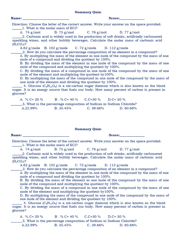 Summary Quiz | PDF Summary Quiz | PDF