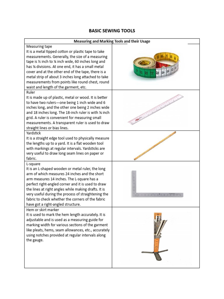 Basic Sewing Tools | PDF | Seam (Sewing) | Sewing