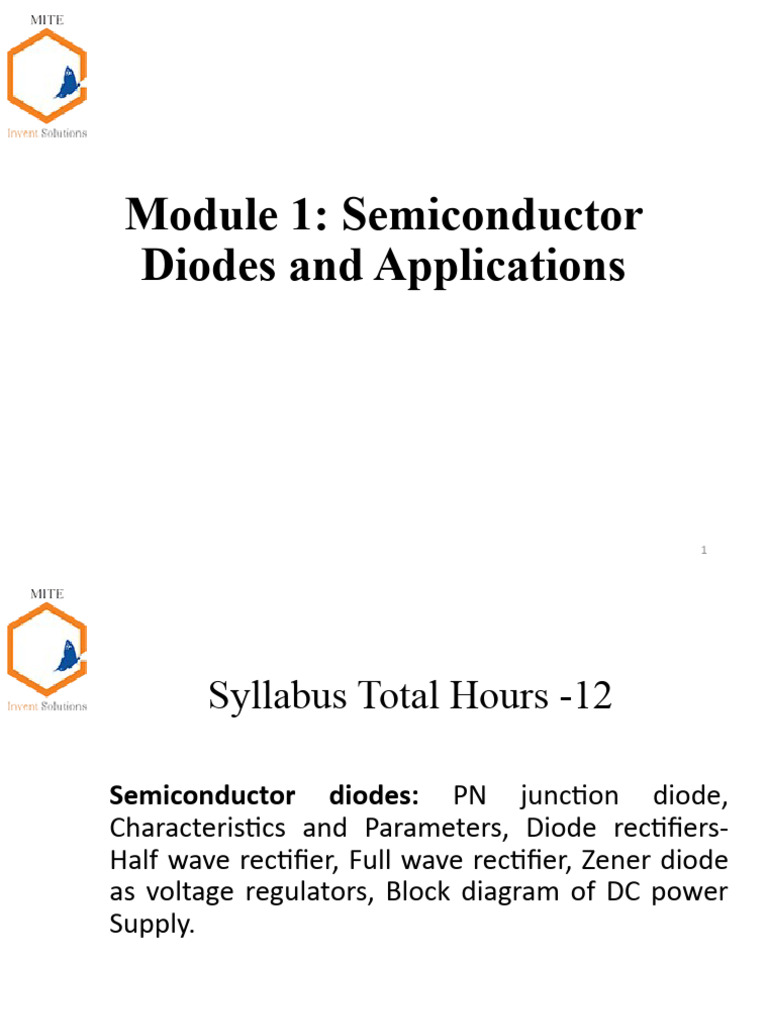 Module 1 - 1v2 | PDF | P–N Junction | Semiconductors