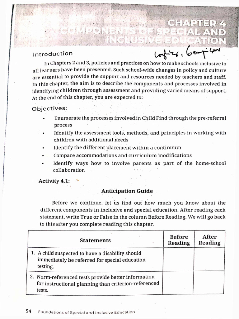 Chapter 4 Components of Special and Inclusive Education | PDF