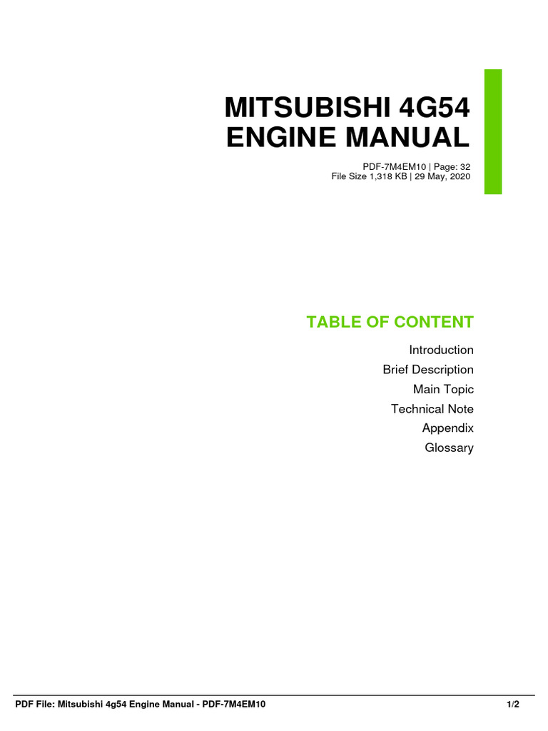 Mitsubishi 4G54 Engine Manual: Table of Content | PDF