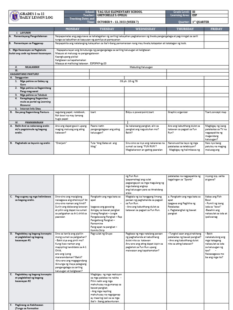 DLL - Esp 3 - Q1 - W7 | PDF