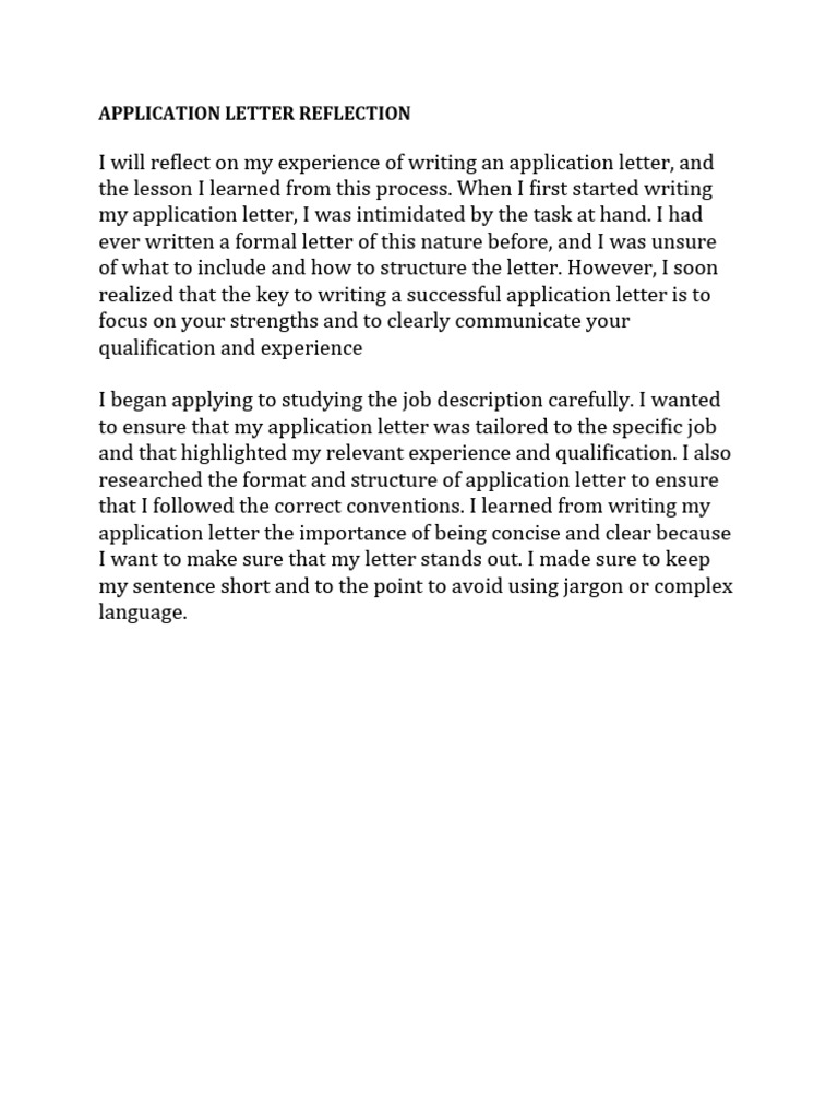 Application Letter Reflection | PDF