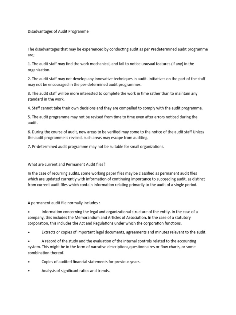 Disadvantages of Audit Programme | PDF