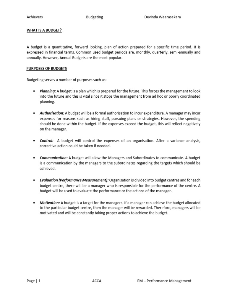 ACCA PM Budgeting | PDF | Business | Economies