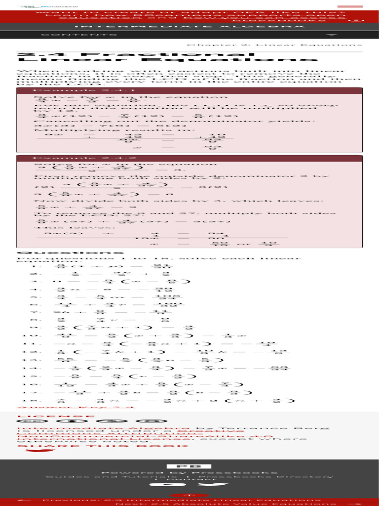 2.4 Fractional Linear Equations - Intermediate Algebra | Download Free ...