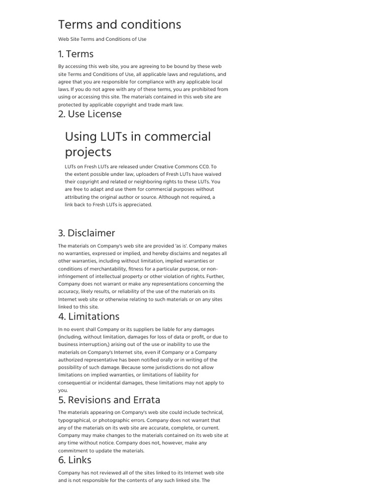 Fresh LUTs - Terms and Conditions | PDF