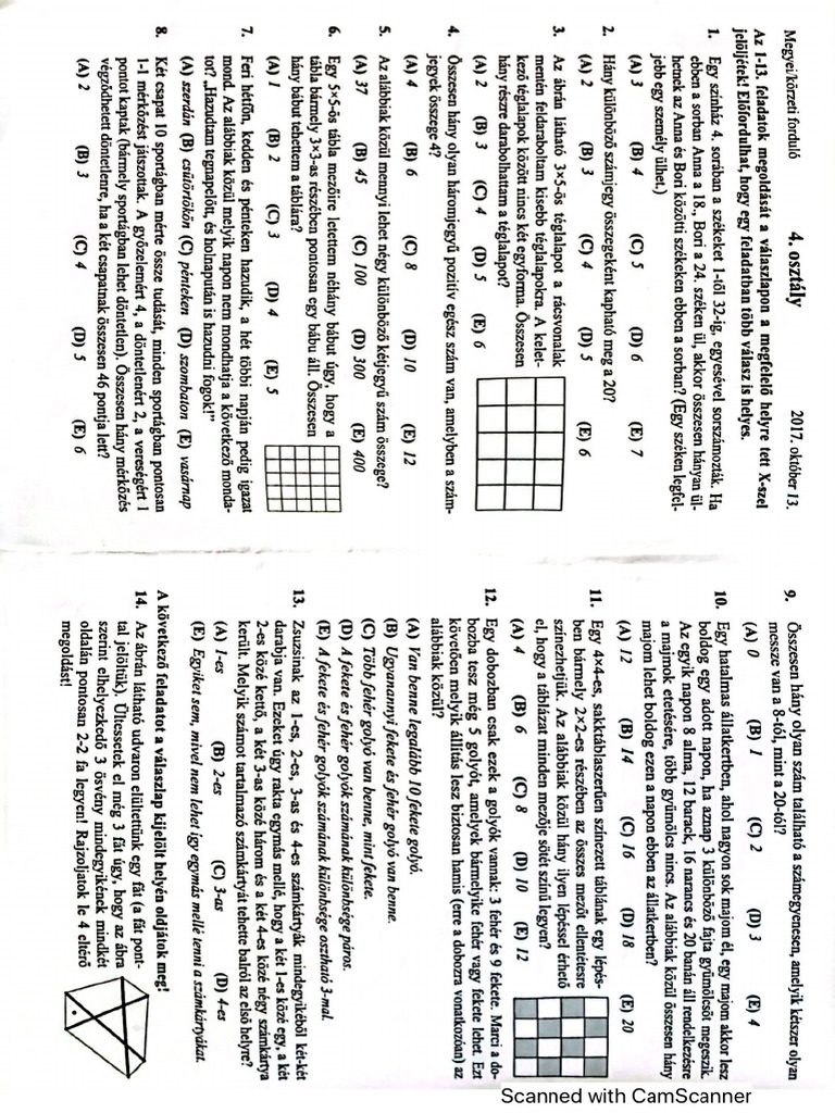 Bolyai Matematika Verseny 2017. Megyei 4 | PDF