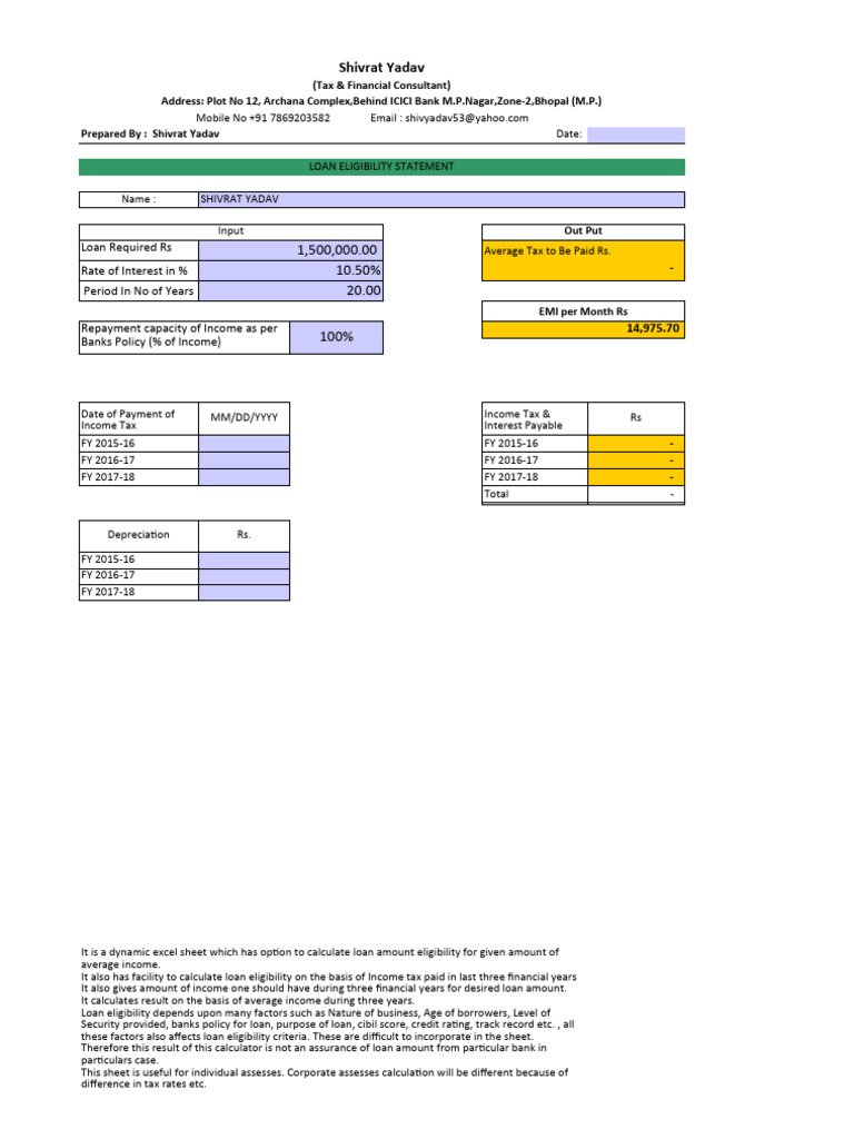 Loan Elegibility Sheet | PDF | Loans | Interest