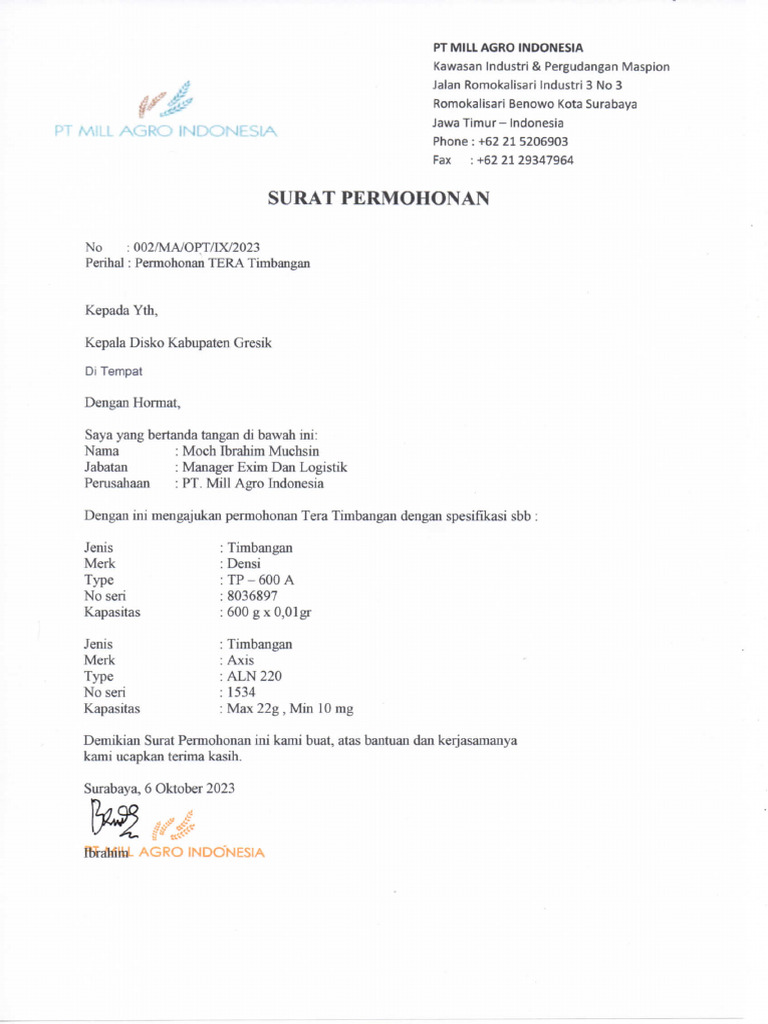 surat permohonan tera | PDF