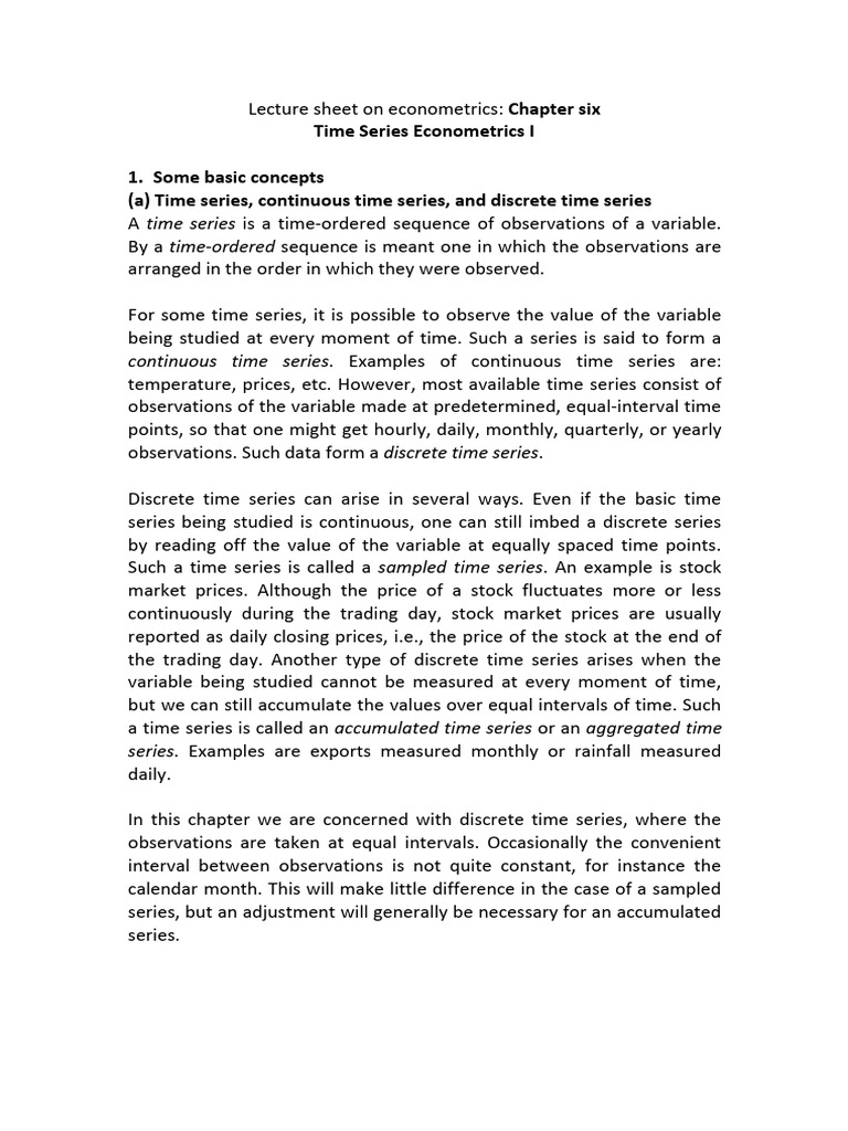Lecture 6 On Time Series Econometrics I Pdf Stationary Process