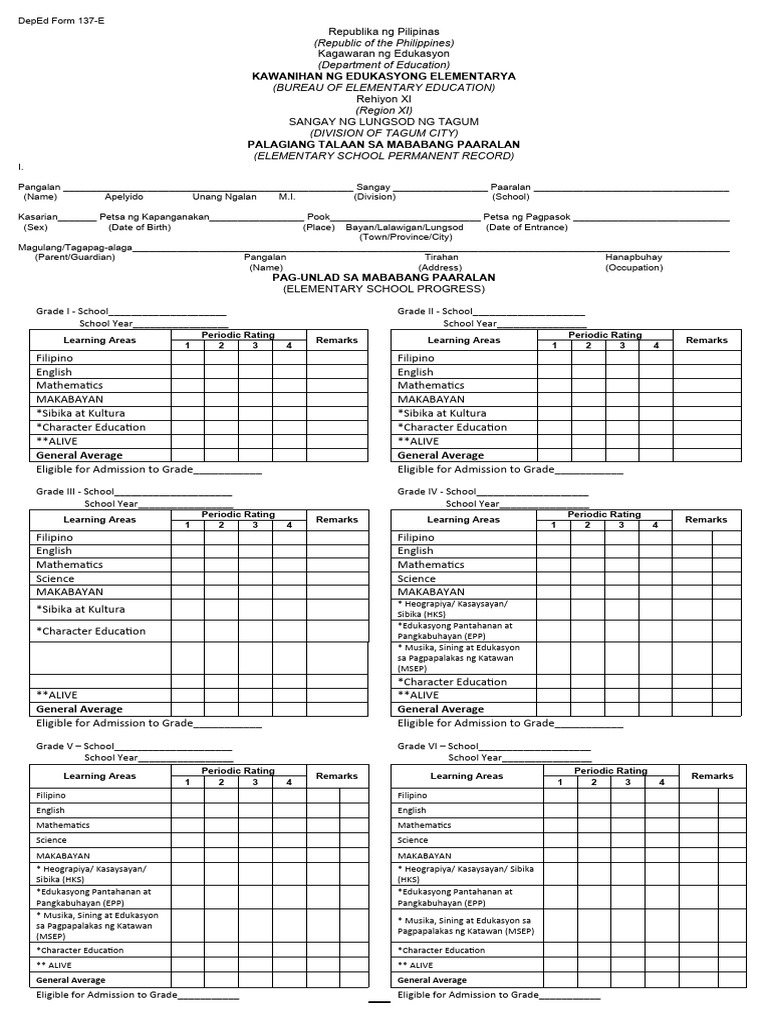 DepEd Form 137 Old | PDF