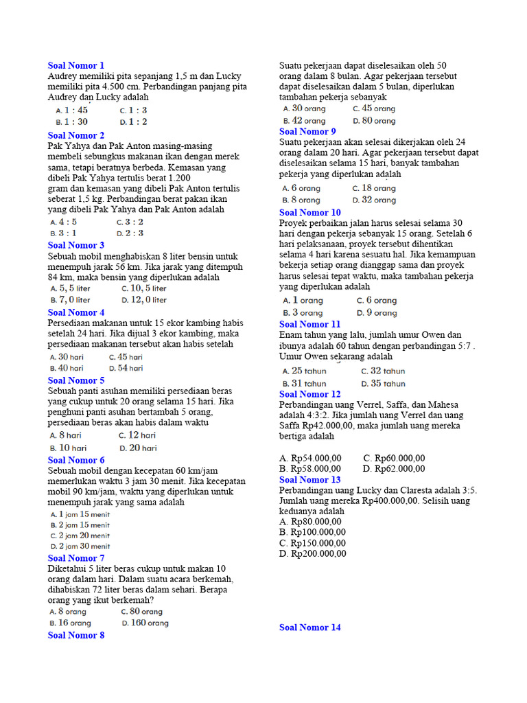Soal Perbandingan Dan Rasio | PDF